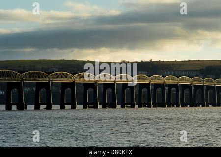 View of the Tay Railway Bridge spanning the River Tay in Dundee ...