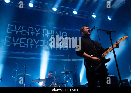 Everything Everything live onstage in 2017. Pictured, from left to ...