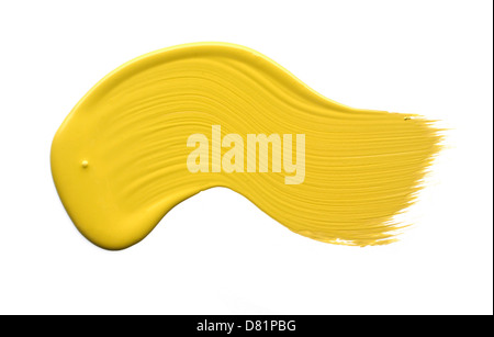 Sweep of yellow paint cut out onto a white background Stock Photo - Alamy