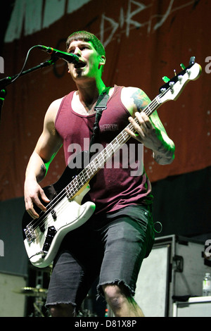 Zack Merrick of All Time Low performs on stage during the band's ...