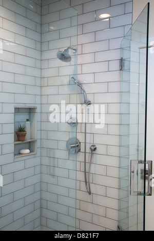 Bathroom with tiles and a large shower. Nobody inside Stock Photo - Alamy