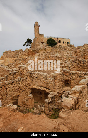 View of Nabi Samwil mosque built over the tomb of Samuel the ...