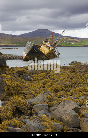 Fishing boat 'Flowing Stream' beached on the banks of Loch Vatten, nr ...