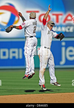 The Los Angeles Angels celebrate after winning a baseball game against ...