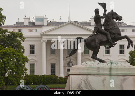 The White House Washington DC. Equestrian statue of Andrew Jackson in ...