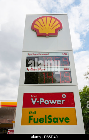 A shell petrol station price sign board showing fuel prices 2013 Stock ...