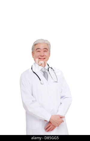 front view male doctor in white medical suit posing on white background ...