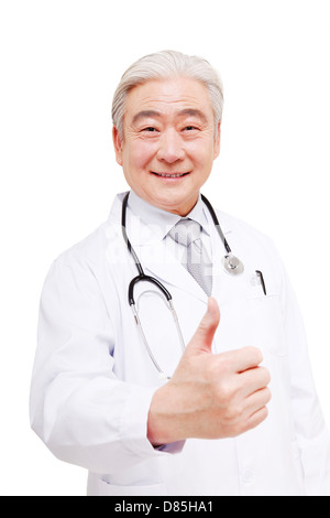 Smiling doctor gesturing thumb up. Cheerful male practitioner with ...