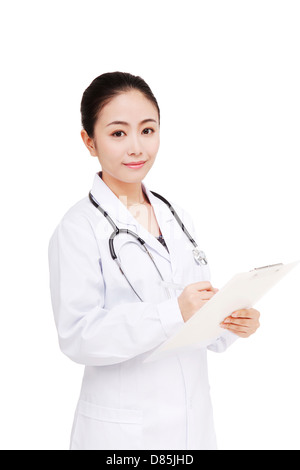 Asian women doctor holding clipboard smiling in modern medical clinic ...