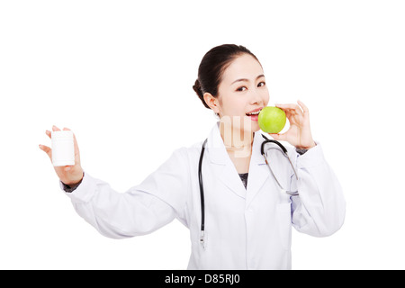 young Asian women doctor eating healthy breakfast while working on ...