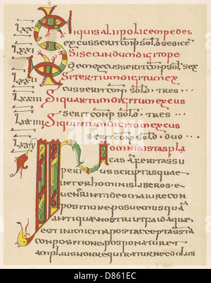 Medieval initial letter D in red and blue, 14th Century Stock Photo - Alamy