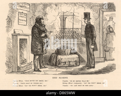 Cartoon, Good Reasons (disobeying no smoking sign Stock Photo - Alamy