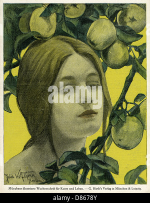 Front cover of Jugend magazine, Art Nouveau, 1896, 19th Century, Woman ...