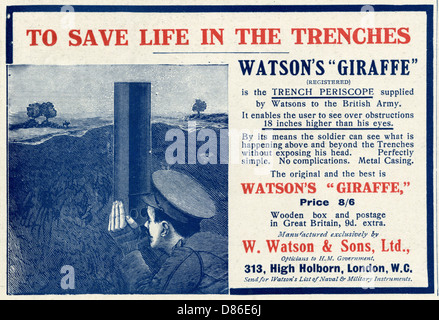 WW1 Watson's Giraffe trench periscope, vintage advertising from 1915 ...