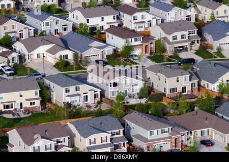 Aerial view, typical American residential area, semi-detached houses ...