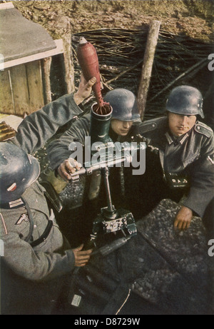 A world war two German mortar set up in a "Mortar pit" ready for use ...