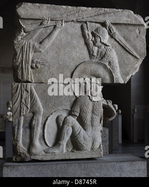 Relief of gladiators. About 30 BC. The slab probably belongs to a grave ...