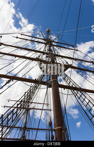 Mast of sailing vessels tall spar, or arrangement of spars at tall ...