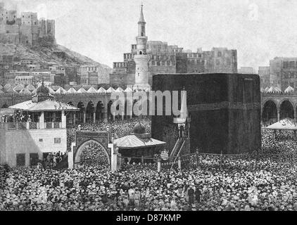 The Kaaba in Mecca, Saudi Arabia, historic woodcut, 1870 Stock Photo ...
