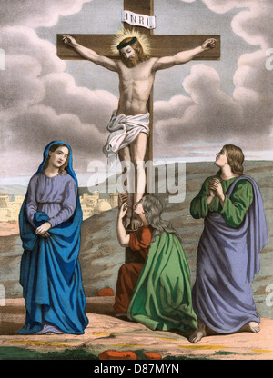 Jesus is crucified with his mother Mary and Mary Magdalen with John at the foot of the cross ...