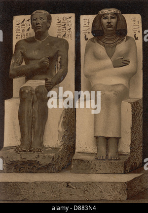 painted limestone statues of Rahotep and his wife Nofret at The ...