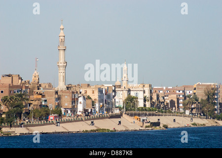 Egypt, Esna, town view, mosque, the Nile, Africa, Upper Egypt, town ...