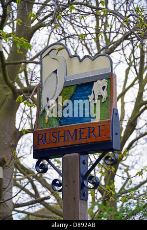 Village sign. Rushmere, Suffolk, England, United Kingdom, Europe Stock ...