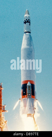 The Atlas LV-3A rocket carrying the Agena A upper stage launches with ...