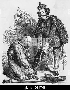 Right Leg in the Boot at Last. Political cartoon about Garibaldi ...