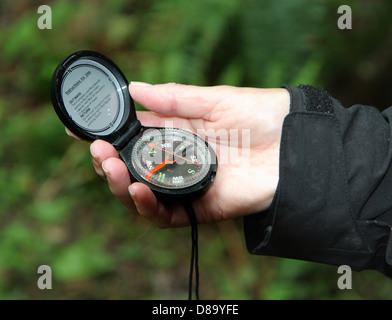 Hand holding a compass on an orienteering map Stock Photo - Alamy