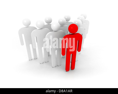 Leader Concept. One Red Man Person in Crowd of Plain People extreme ...