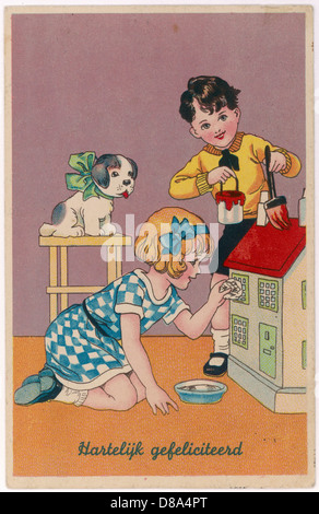 Girl cleaning dolls' house Stock Photo - Alamy
