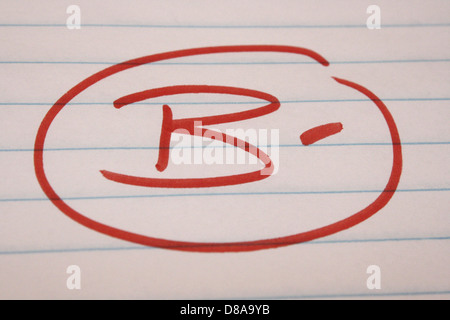 A stock photo of a B+ school letter grade on a report card. The grade ...