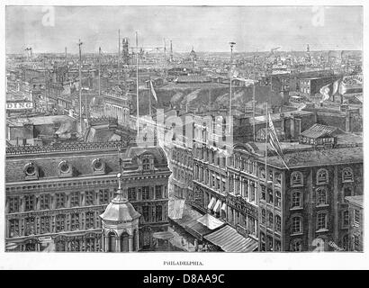 Bird's Eye View of Philadelphia, Circa 1857, US, USA, America. Weik ...