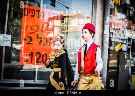 Orthodox children Purim costume Photographed in Bnei Brak, Israel Stock ...