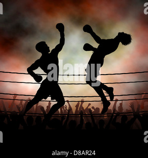Illustrated silhouette of boxer knocking out his opponent with an ...