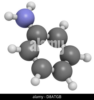 aniline (phenylamine, aminobenzene), molecular model. Atoms are ...