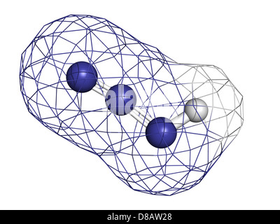 Hydrazoic acid (hydrogen azide), molecular model. Atoms are represented ...