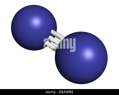 Nitrogen, N2 molecule model and chemical formula. Also dinitrogen ...