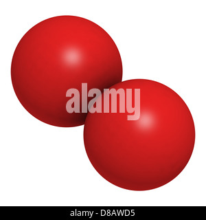 Elemental oxygen (O2), molecular model. Atoms are represented as ...