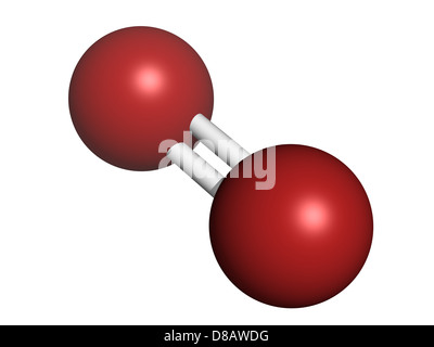 Elemental oxygen (O2), molecular model. Atoms are represented as ...