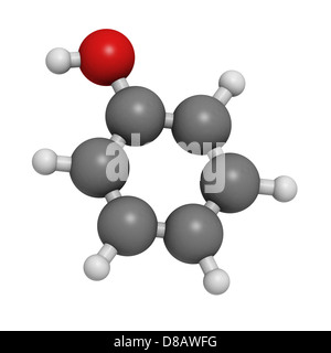 Phenol (carbolic acid), molecular model. Atoms are represented as ...
