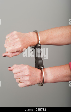Locked in police issue handcuffs. Humane restraint cuffs made by Hiatts ...