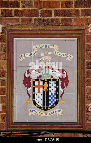 LONDON- Lambeth London Borough Council sign and logo outside Town Hall ...