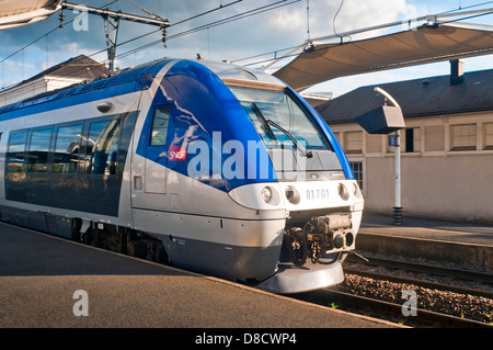 French Bombardier commuter train arriving at station - France Stock ...