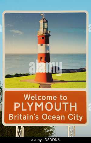 Welcome to Plymouth - Britain's Ocean City sign for visitors outside ...