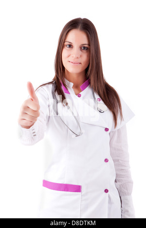 Young doctor signaling ok - isolated over white background Stock Photo ...