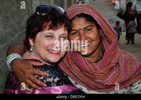 Italian lady has deep friendship with Indian family Stock Photo - Alamy