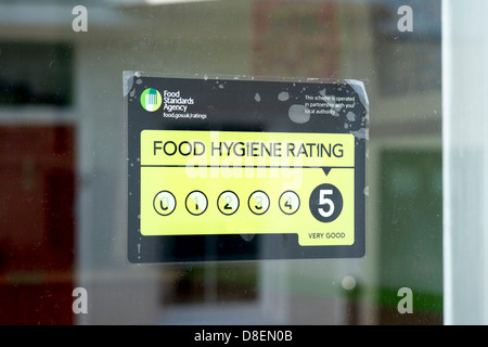 A Food Standards Agency rating sticker on a window of a restaurant in ...