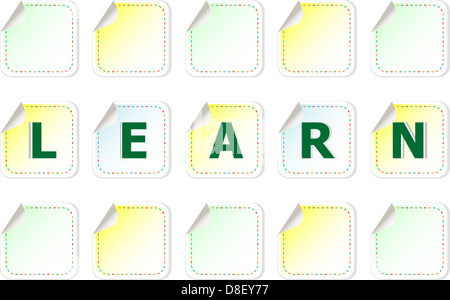 The word learn on a stickers label tag set Stock Photo - Alamy